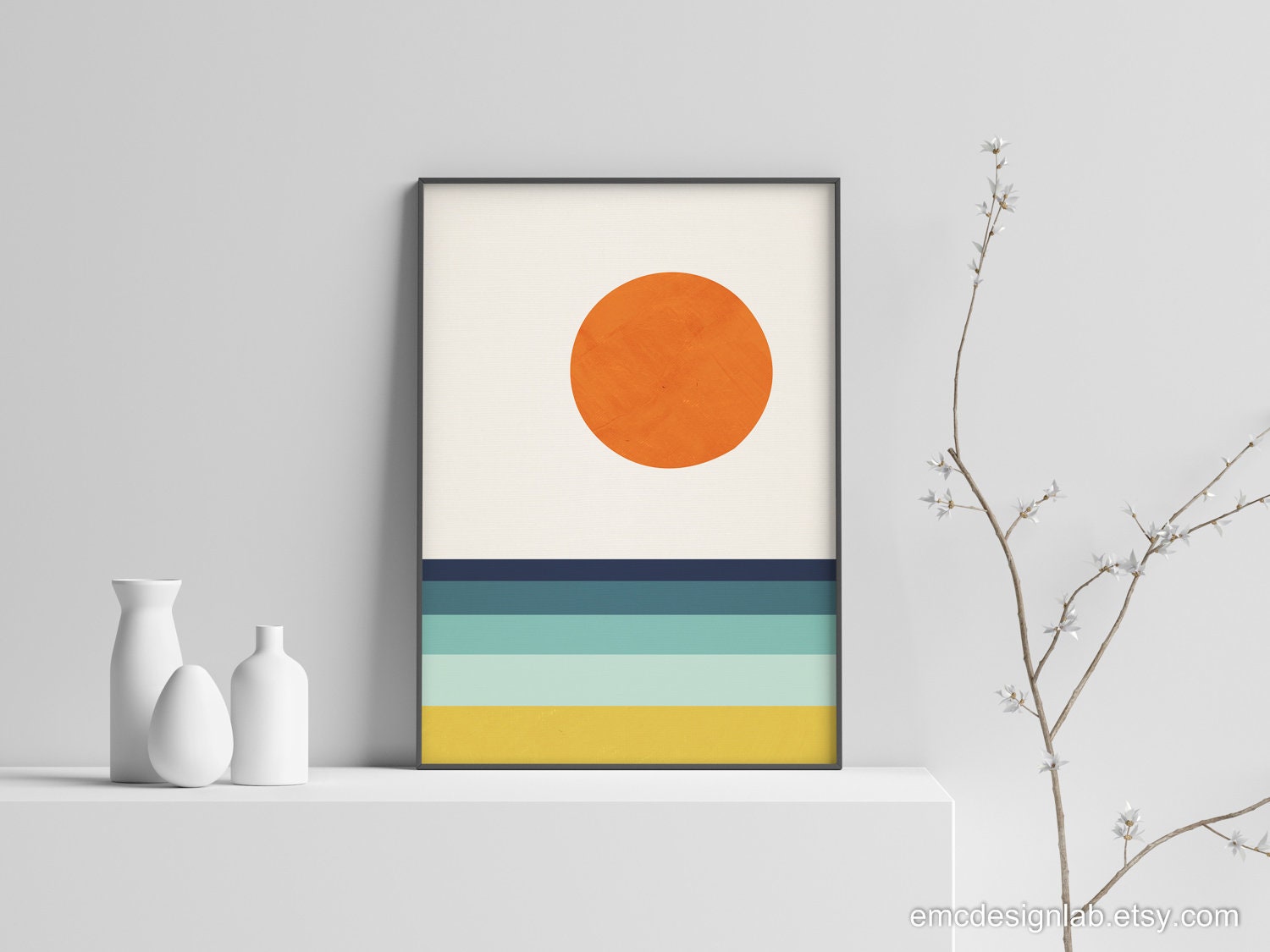 Geometric Abstract Landscape Beach Sea Sun Abstract | Etsy