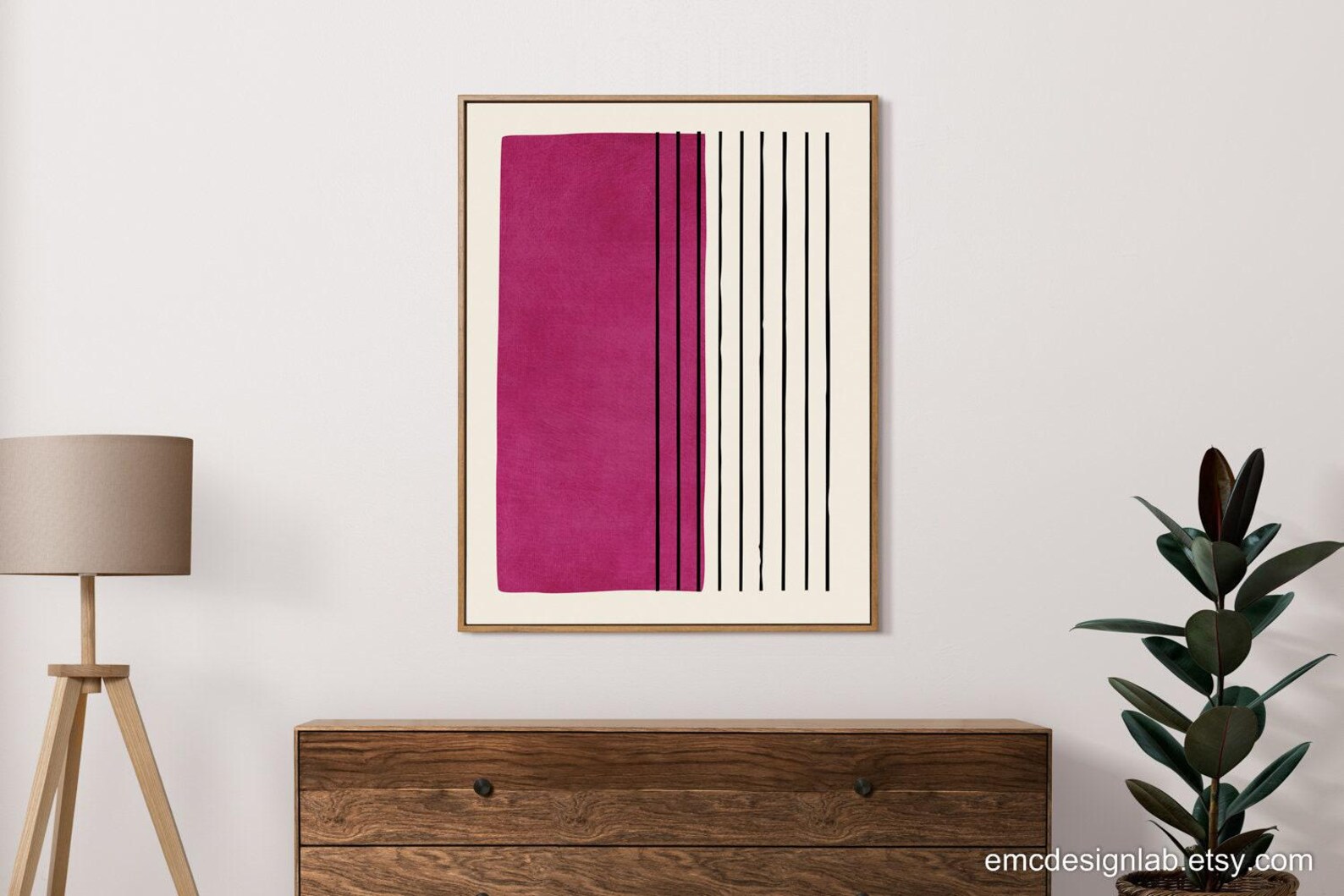 Minimalist Berry Color Artwork Modern Print Thin Black Lines Color ...