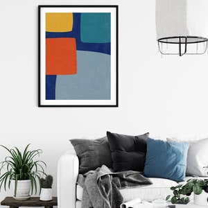 Yellow Blue Orange Teal Mid-century Modern Abstract Print, Modern ...