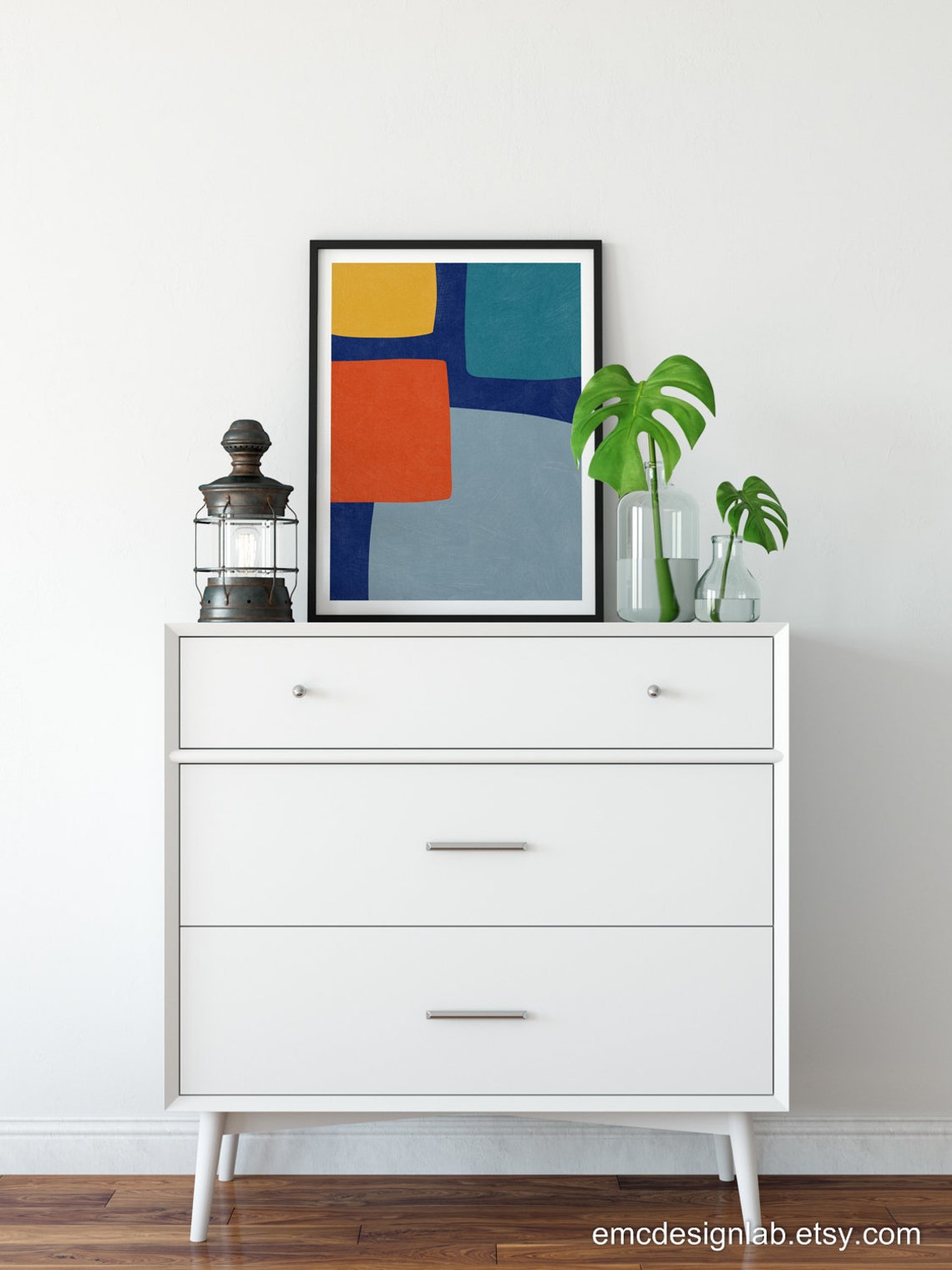 Yellow Blue Orange Teal Mid-century Modern Abstract Print for Modern ...