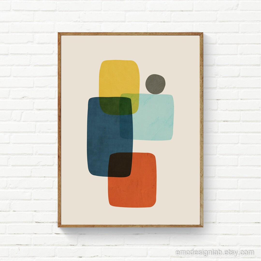 Mid-century Modern Wall Art, Abstract MCM Colorful Print, Mid-century ...