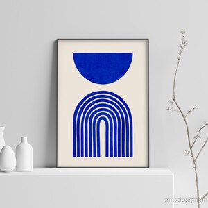 Blue Wall Art, Minimalist Arches & Semicircle Print, Electric Blue ...