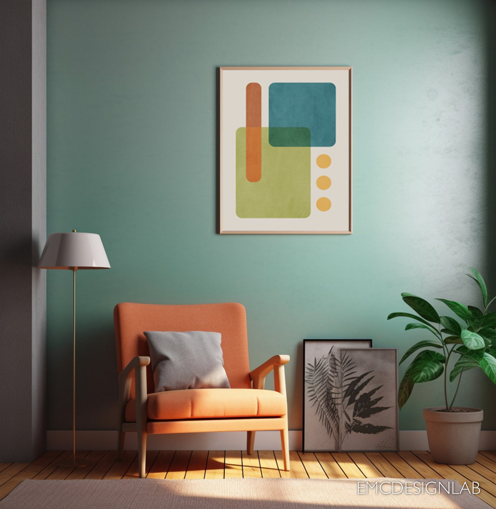 Green Teal Orange Yellow Geometric Print Original Modern Design Wall ...