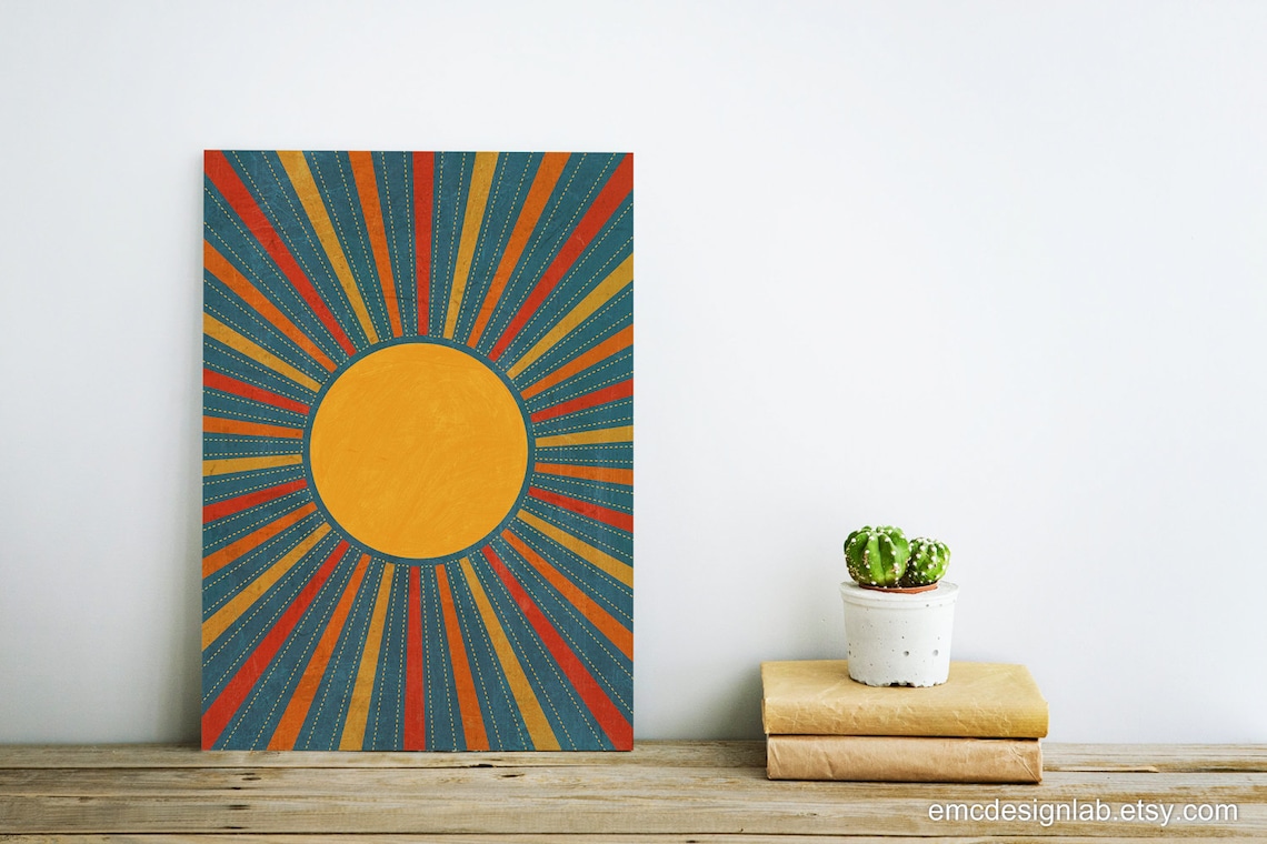 Abstract SunBurst Print Vintage Sunburst Wall Decor Red | Etsy