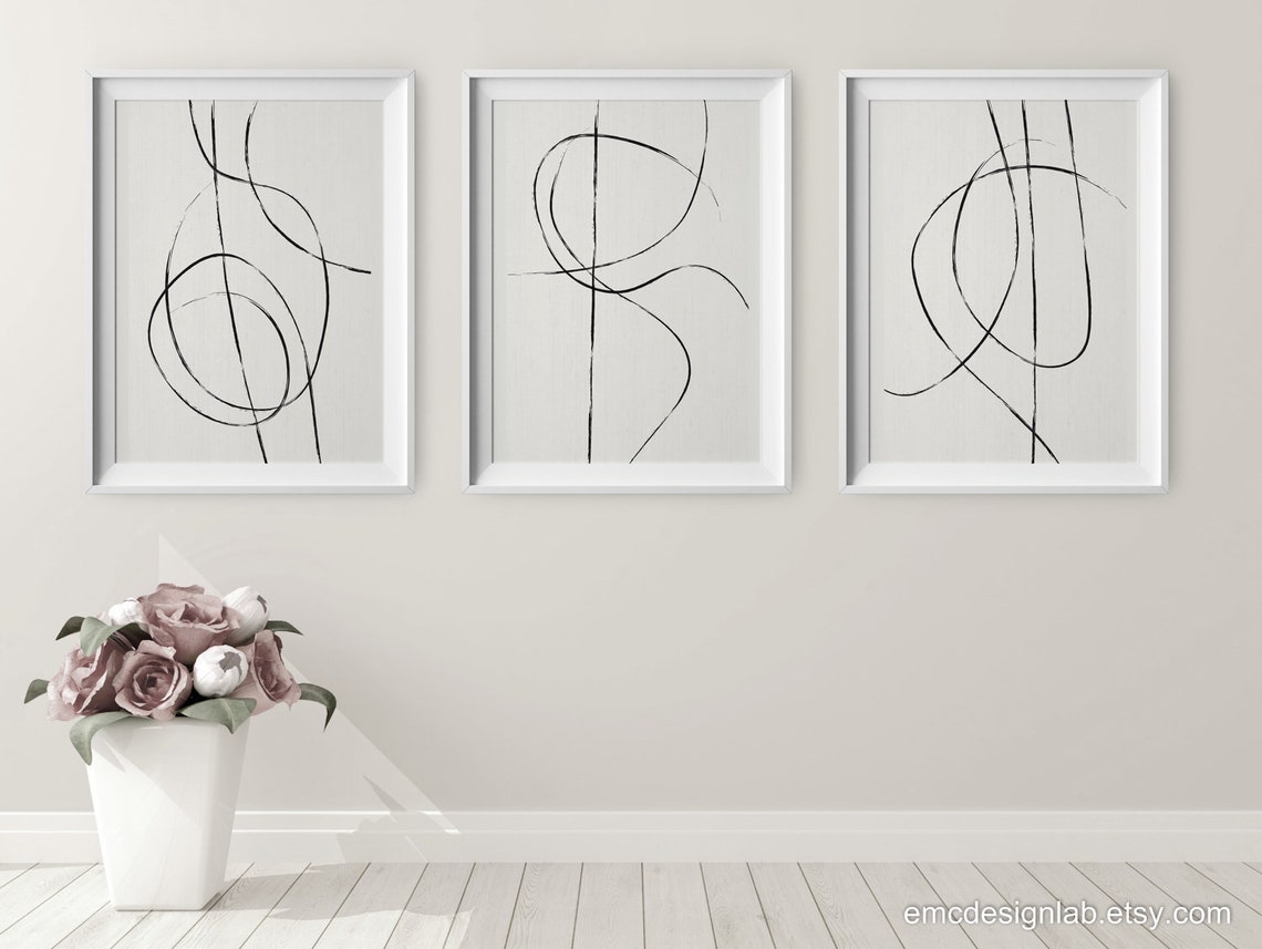 Set of 3 Line Art Prints Black & White Abstract Line Art Set - Etsy