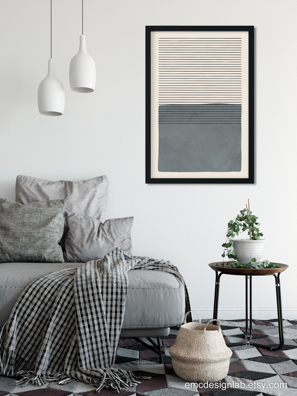 Gray Color Block Wall Art Minimalist Lines Print Gray Wall | Etsy