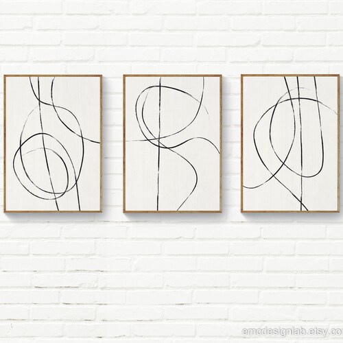 Set of 3 Line Art Prints Black & White Abstract Line Art Set - Etsy