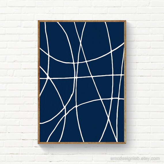 Minimalist Navy Blue Print Minimal Wall Art White Line Art | Etsy