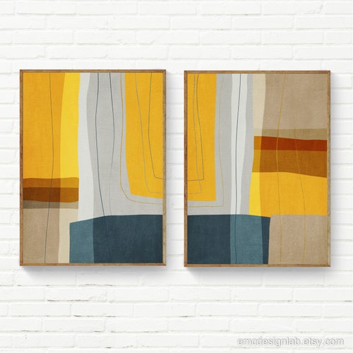 Set of 2 Mid-century Modern Prints Set of 2 Colorful - Etsy