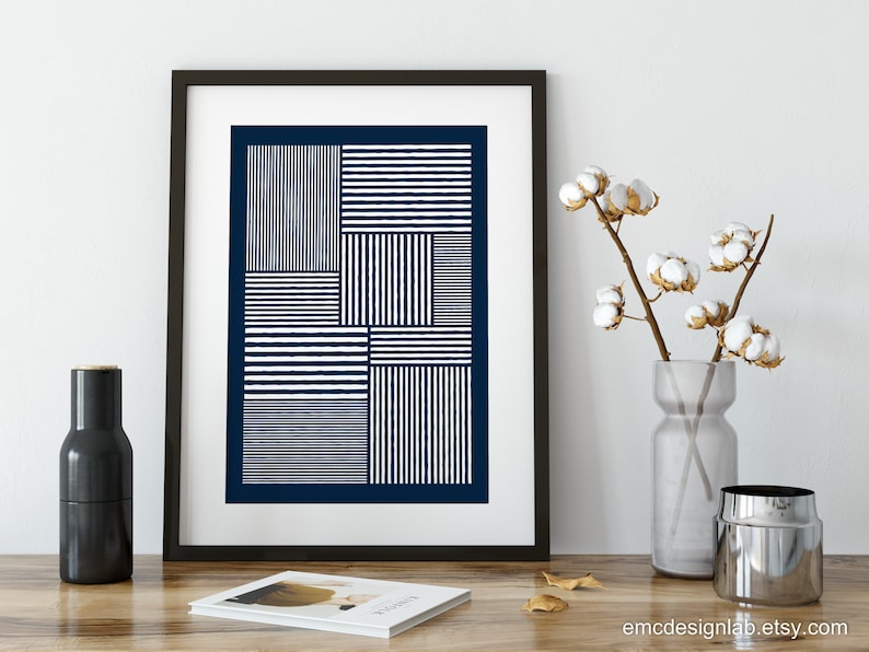Navy Blue Lines Wall Art White Lines Navy Background | Etsy