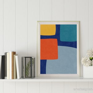 Yellow Blue Orange Teal Mid-century Modern Abstract Print for Modern ...
