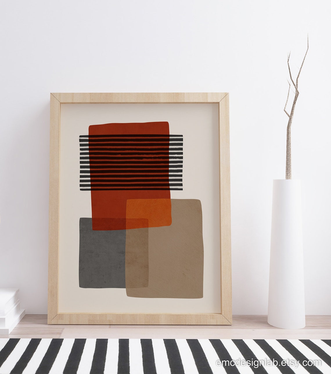 Original Abstract Wall Art Black Lines Rust Beige Wall Art | Etsy