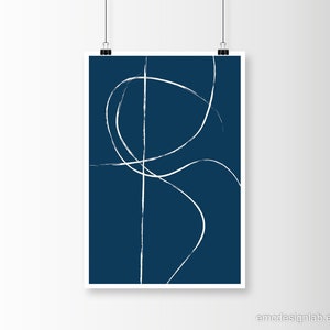 Line Art Navy Blue Print, Abstract Minimalist Wall Art Print, Line Art ...