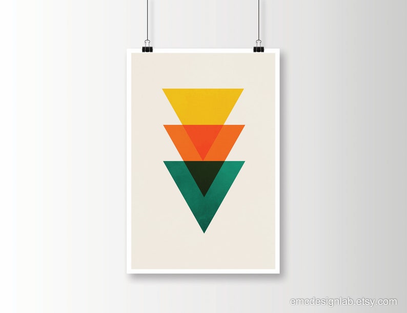 Scandinavian Triangle Art Mid Century Modern Wall Art Yellow - Etsy