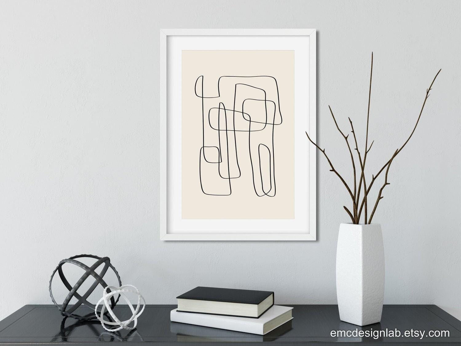Minimalist Line Art, Modern Wall Art, Black & White Print, Beige and ...