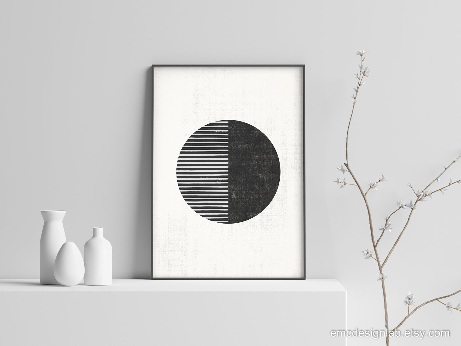 Abstract Minimalist Circle Art Black and White Circle Print | Etsy