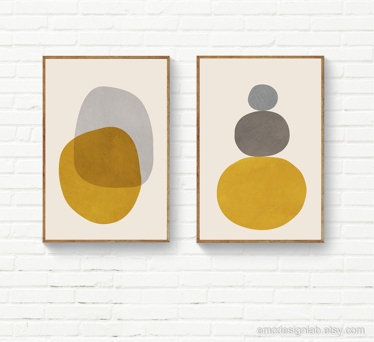 Minimalist Prints in Mustard Colors and Gray Stones Circles - Etsy