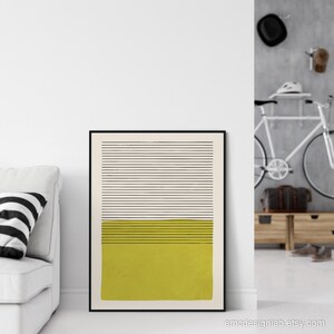 Chartreuse Green Minimal Art Print, Black Lines Color Block Chartreuse ...