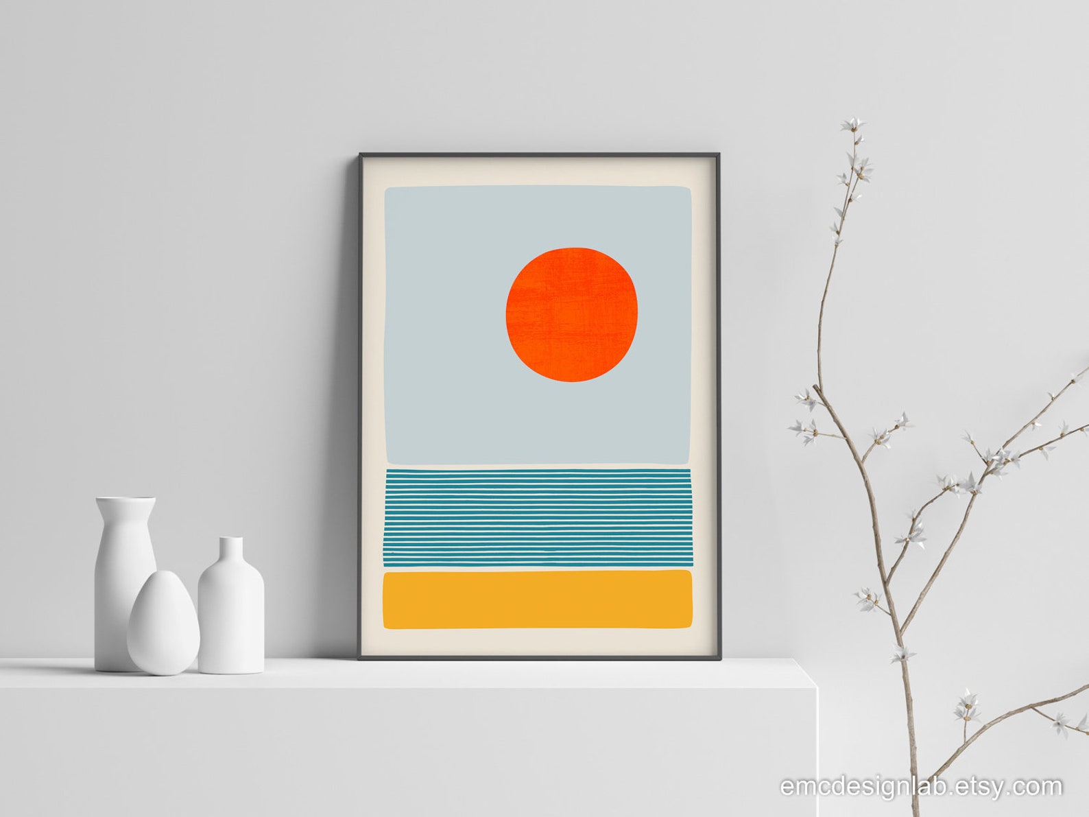 Abstract Landscape, Sun Sea Shore Beach Print, Marine Art, Beach House ...