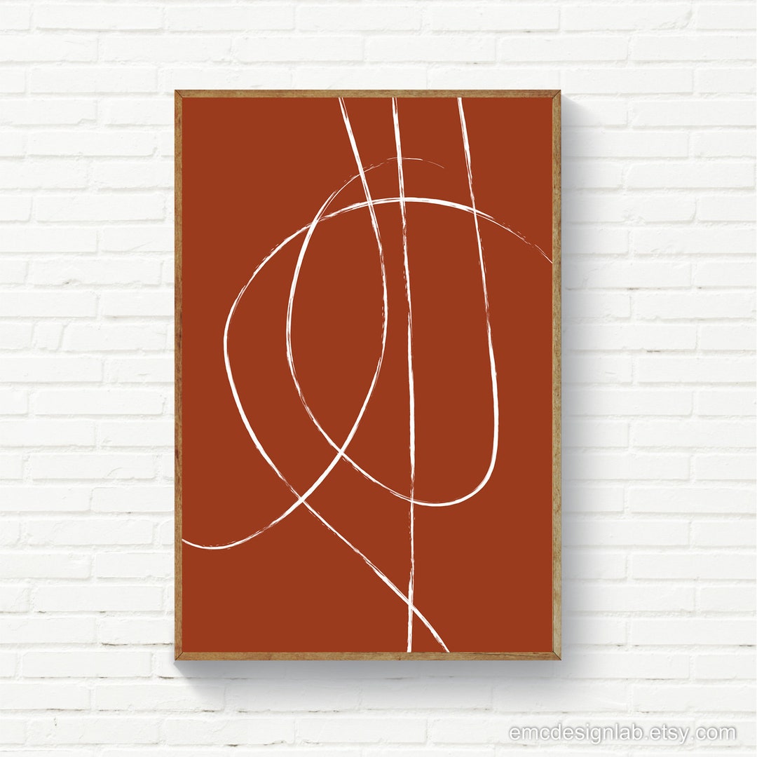 Minimalist Burnt Orange Rust Line Art, Line Art Print, Boho Living Room ...
