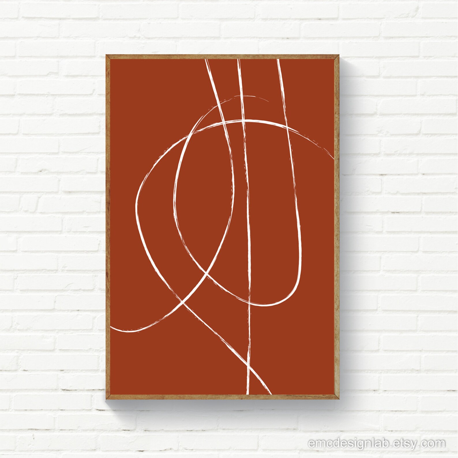 Minimalist Burnt Orange Rust Line Art, Line Art Print, Boho Living Room ...