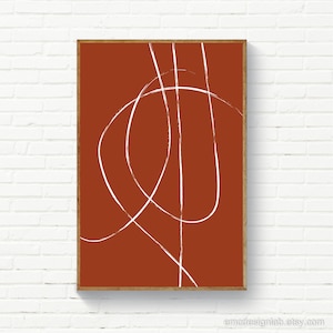 Minimalist Burnt Orange Rust Line Art, Line Art Print, Boho Living Room ...