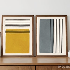 Set of 2 Mustard Wall Art, Set of 2 Abstract Prints, Original Mustard ...