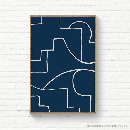 Line Art Navy Blue Print Abstract Minimalist Wall Art Print - Etsy