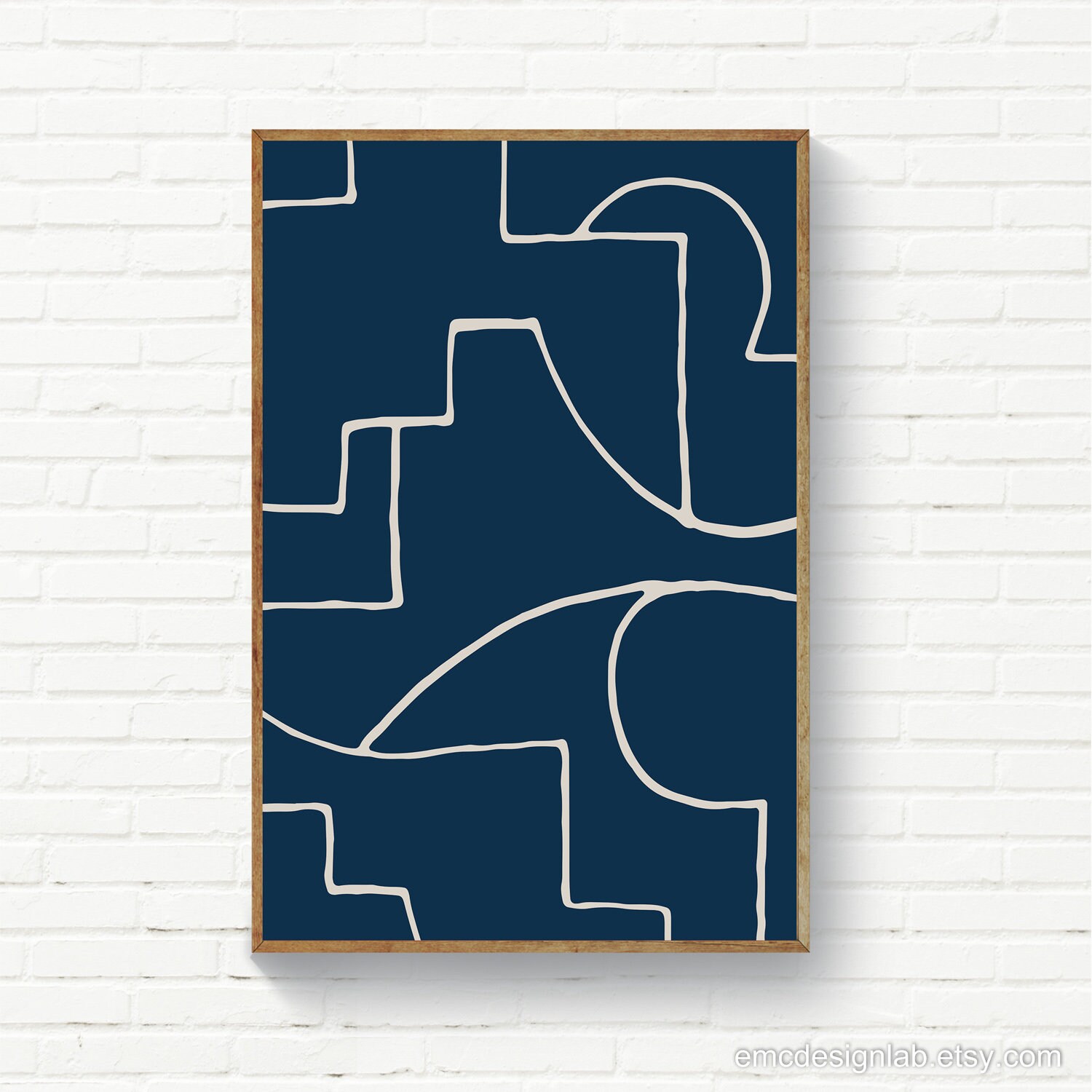 Navy Blue Line Art Print Minimalist Wall Art Decor | Etsy