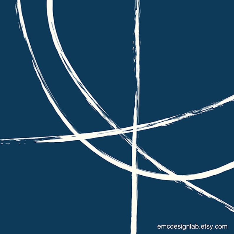 Line Art Navy Blue Print, Abstract Minimalist Wall Art Print, Line Art ...