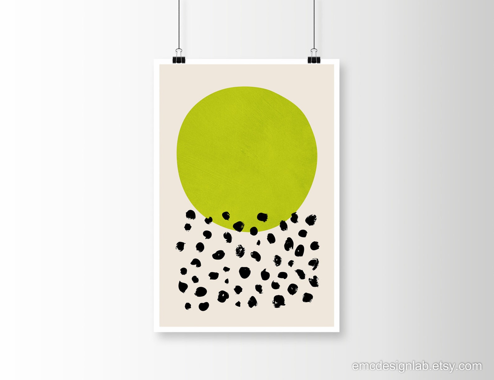 Black Dots and Green Circle Wall Art Abstract Chartreuse - Etsy