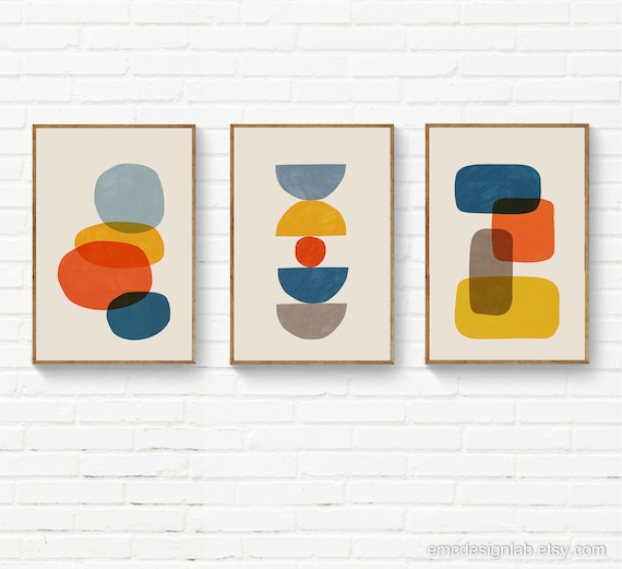 Mid century Modern Wall Art Custom Size Art Print Mid Century Art Modern Living Room Decor Burnt Orange Baby Blue Mustard Etsy