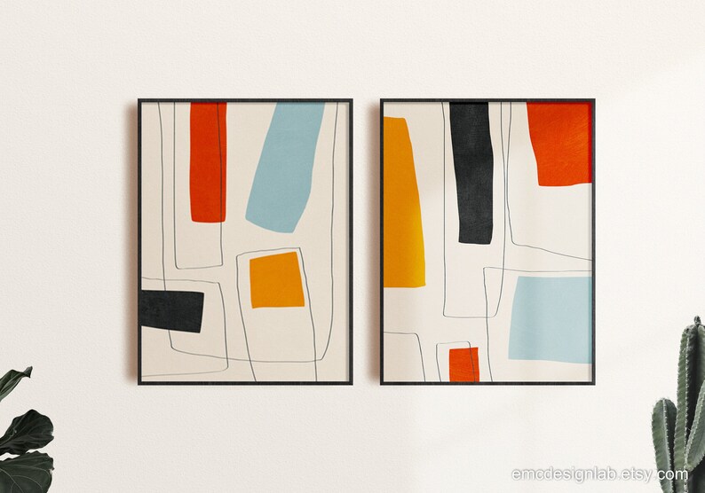 Set of 2 Mid-century Modern Prints Set of 2 Colorful - Etsy