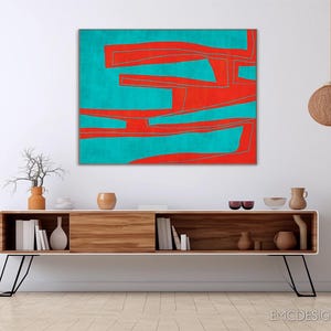 Red & Turquoise Abstract Art Print Bold High Contrast Striking Artwork ...