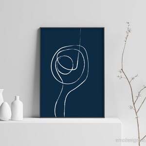 Minimalist Navy Blue Line Art Line Art Print Living Room - Etsy