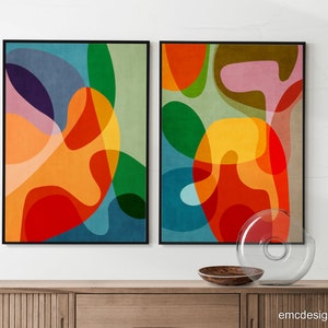 Set of 2 Colorful Modern Art, Set of 2 Mid-century Abstract Prints ...