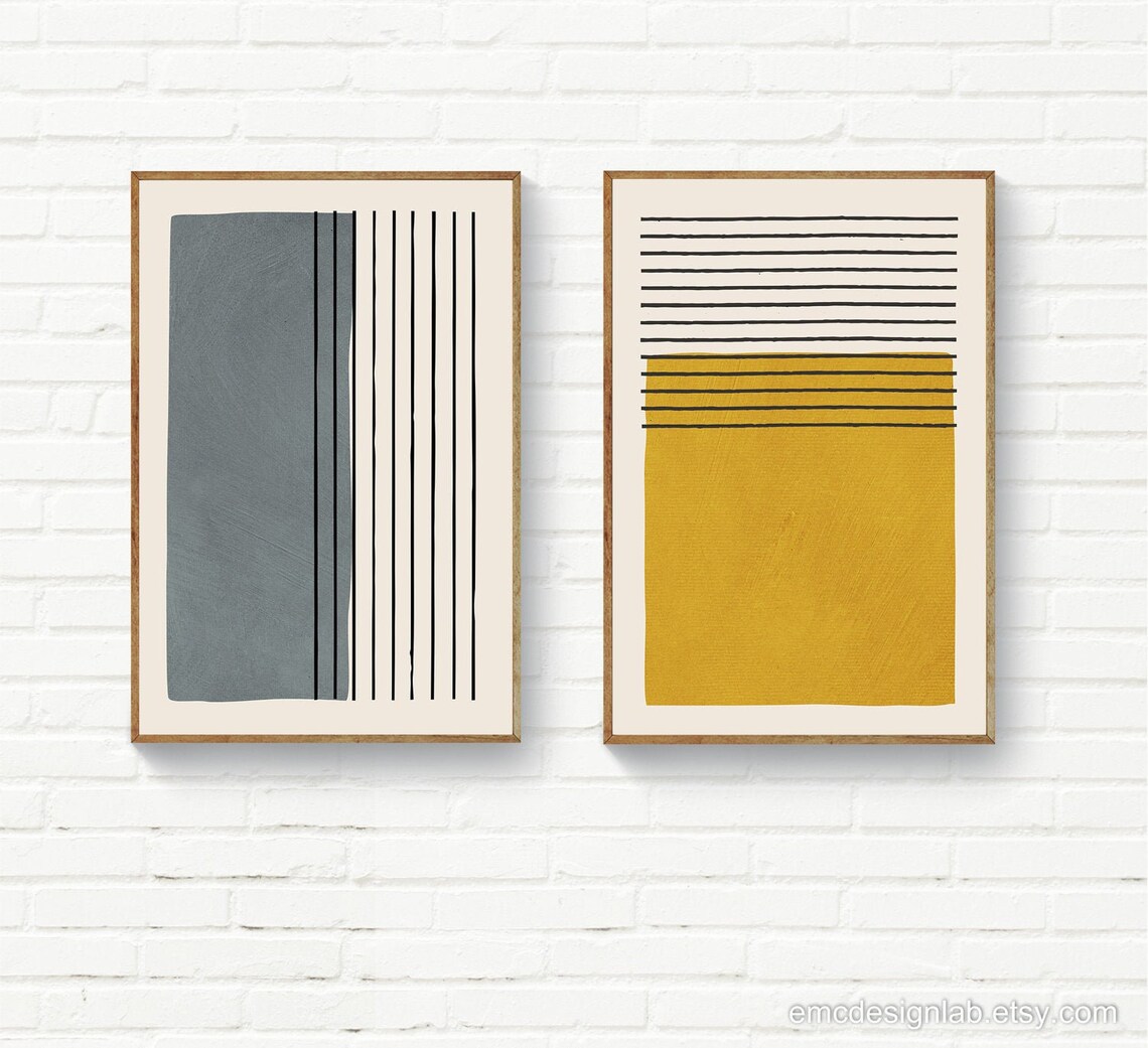 Set of 2 Mustard Wall Art Set of 2 Abstract Prints Original - Etsy