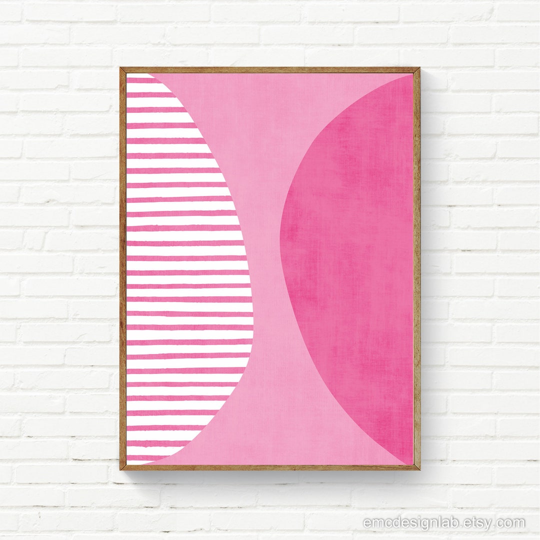 Pink White Lines Abstract Artwork Flamingo Dark Pink White Bold Lines ...