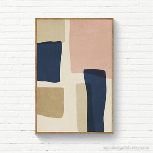 Organic Shapes Blush Navy Beige Wall Art, Set of 3 Abstract Prints ...