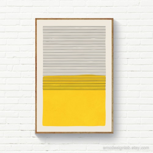 Mid-century Modern Print Modern Wall Art Navy Beige Yellow - Etsy