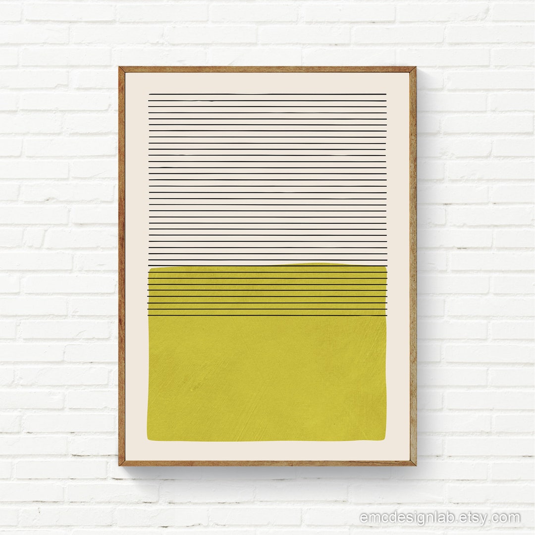 Chartreuse Green Minimal Art Print, Black Lines Color Block Chartreuse ...