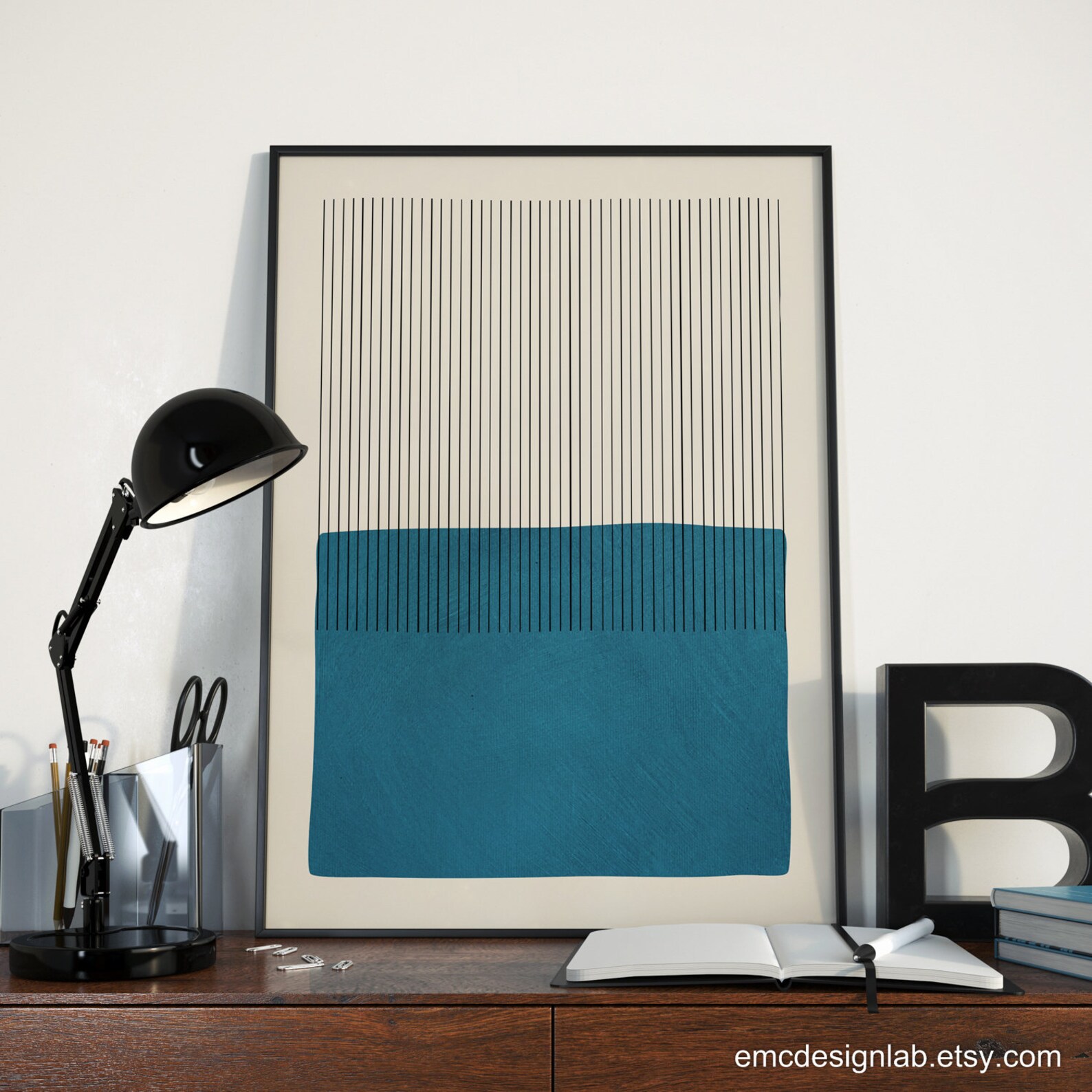 Teal Wall Art Print Vertical Lines Color Block Modern | Etsy