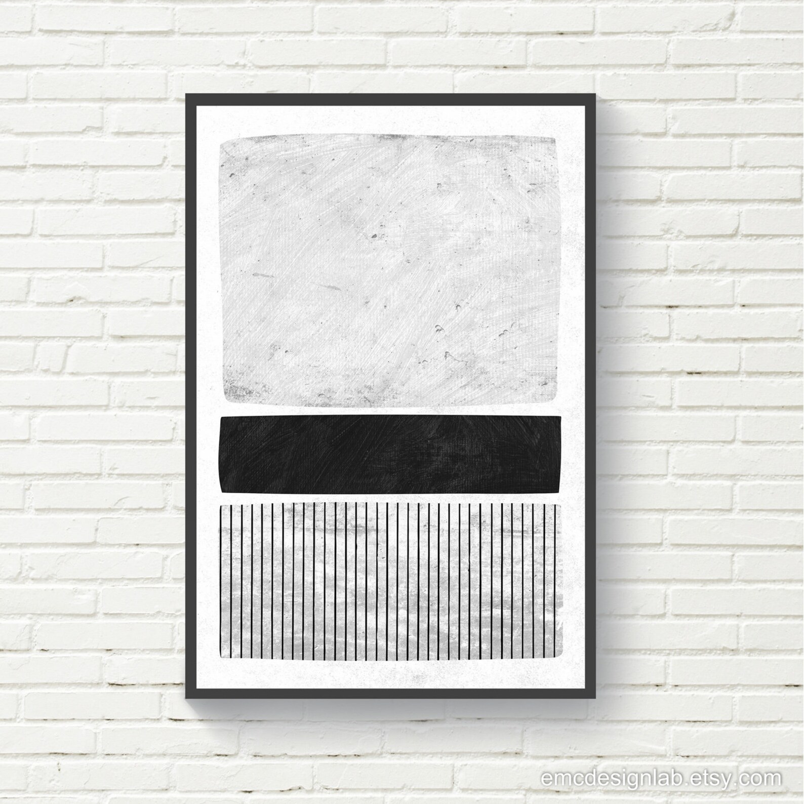 Set of 3 Black & White Digital Woodblock Prints, Black and White Art ...