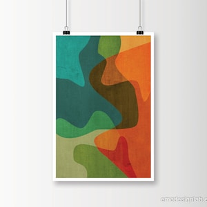 Colorful Abstract Mid Century Original Art, Mid Century Digital ...
