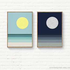 Abstract Geometric Landscape, Shore Sun Sea Beach Pastel Abstract ...