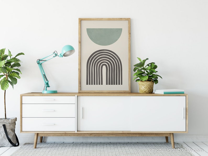 Minimalist Rainbow Wall Art Light Blue/green Semicircle Gray - Etsy