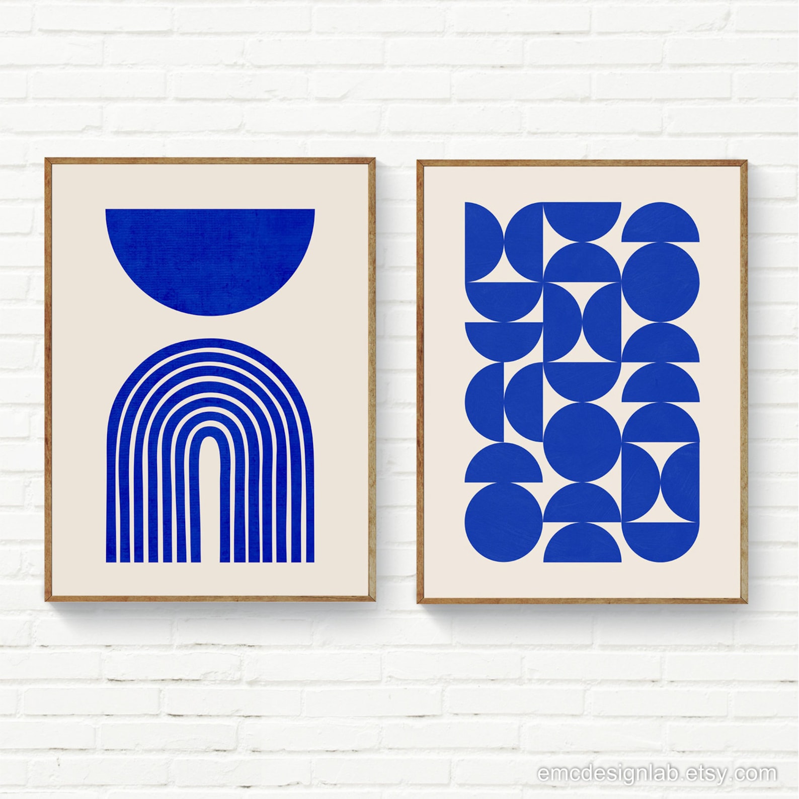 Blue Wall Art Minimalist Arches & Semicircle Print Electric | Etsy
