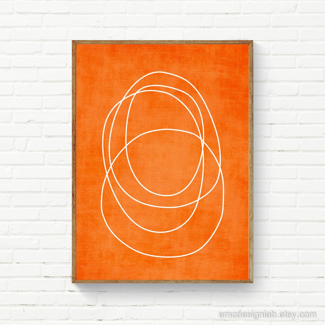 Bright Orange Rich Color Texture Art Print / Orange White Line Art ...