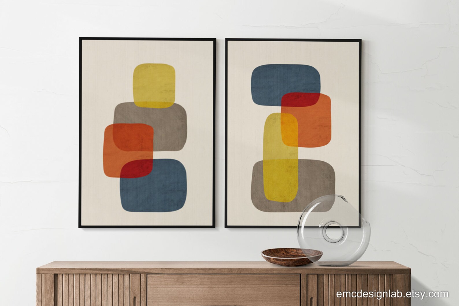 Set of 2 Mid-century Modern Abstract Art Set of 2 Modern - Etsy
