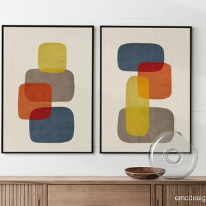 Set of 2 Mid-century Modern Abstract Art, Set of 2 Modern Organic ...